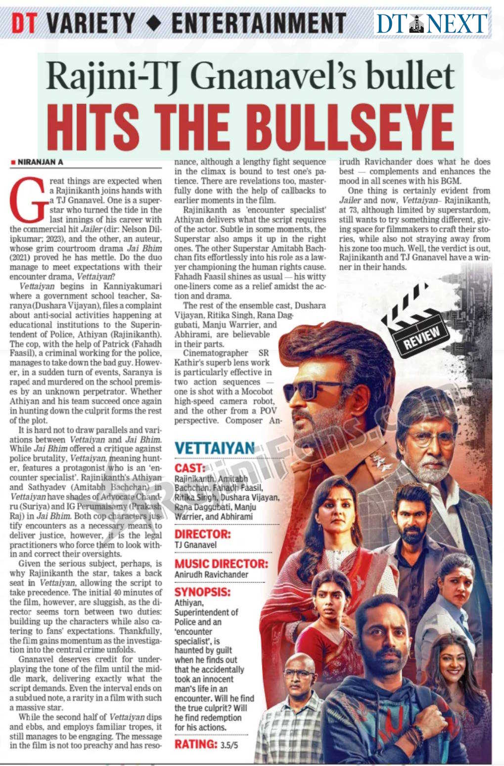 Vettaiyan (2024) - Rajinikanth Movie Review - Rajinifans.com